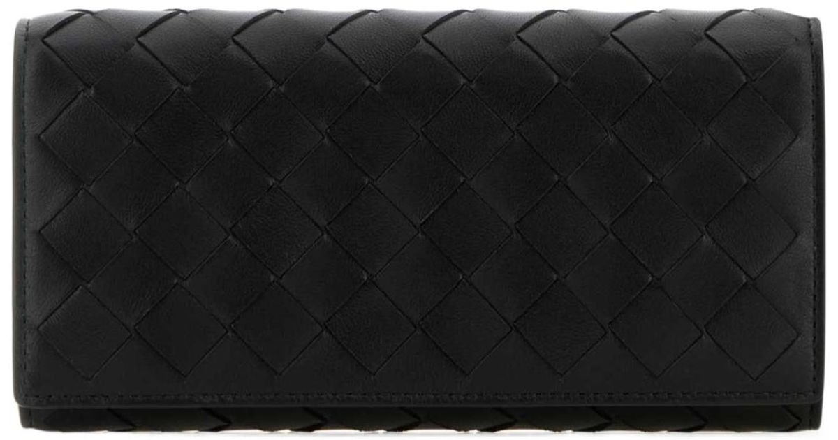 Bottega Veneta Intrecciato Large Flap Wallet in Black | Lyst