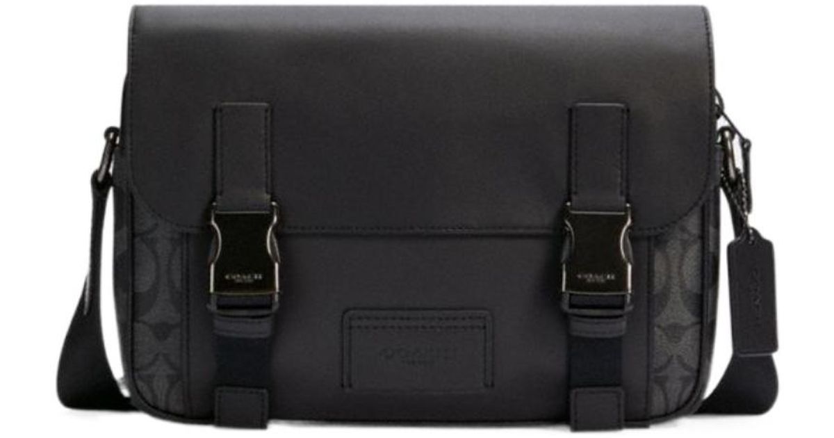 COACH Iconic Canvas Track Satchel in Black for Men | Lyst