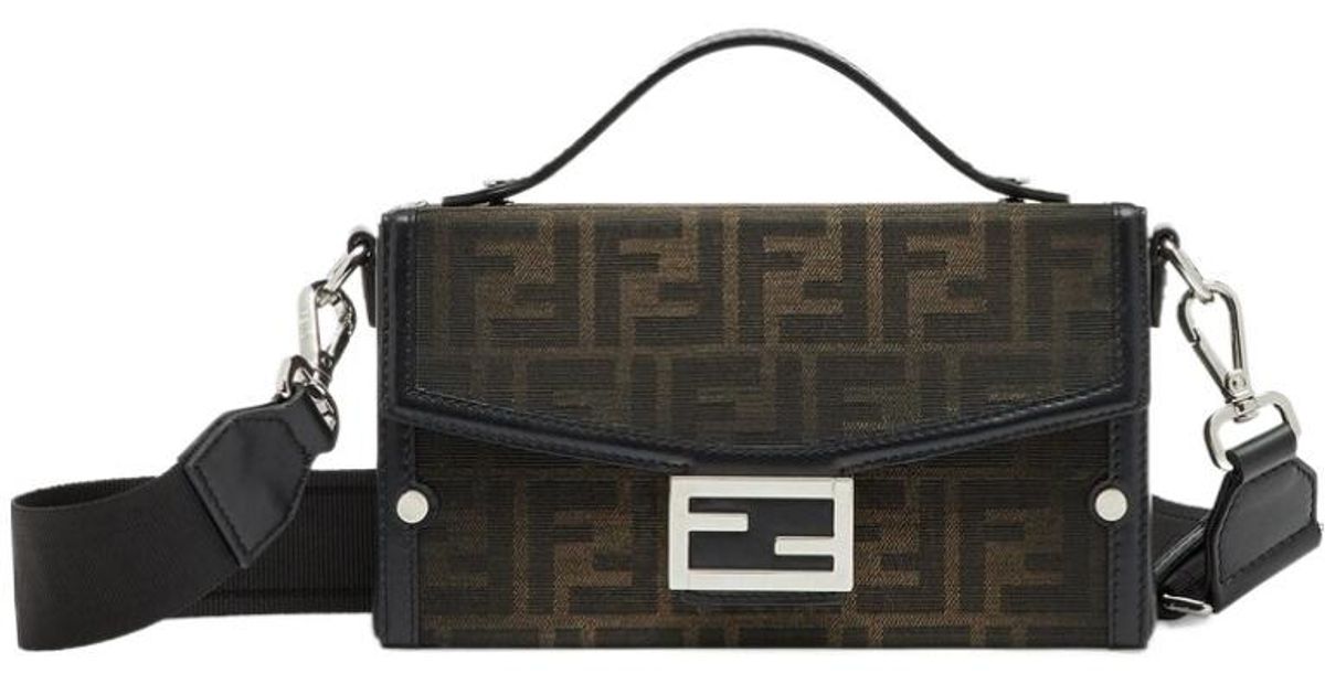 Fendi Baguette Soft Trunk Logo Jacquard Shoulder Bag in Black for Men ...
