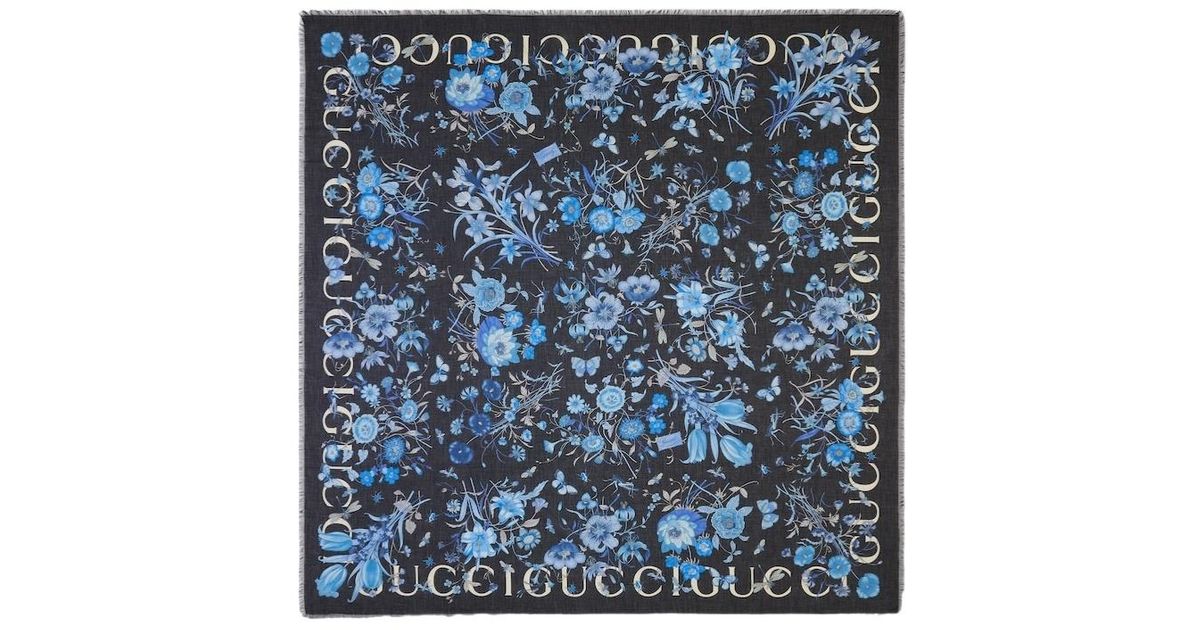 Gucci Flower Scarf in Blue | Lyst