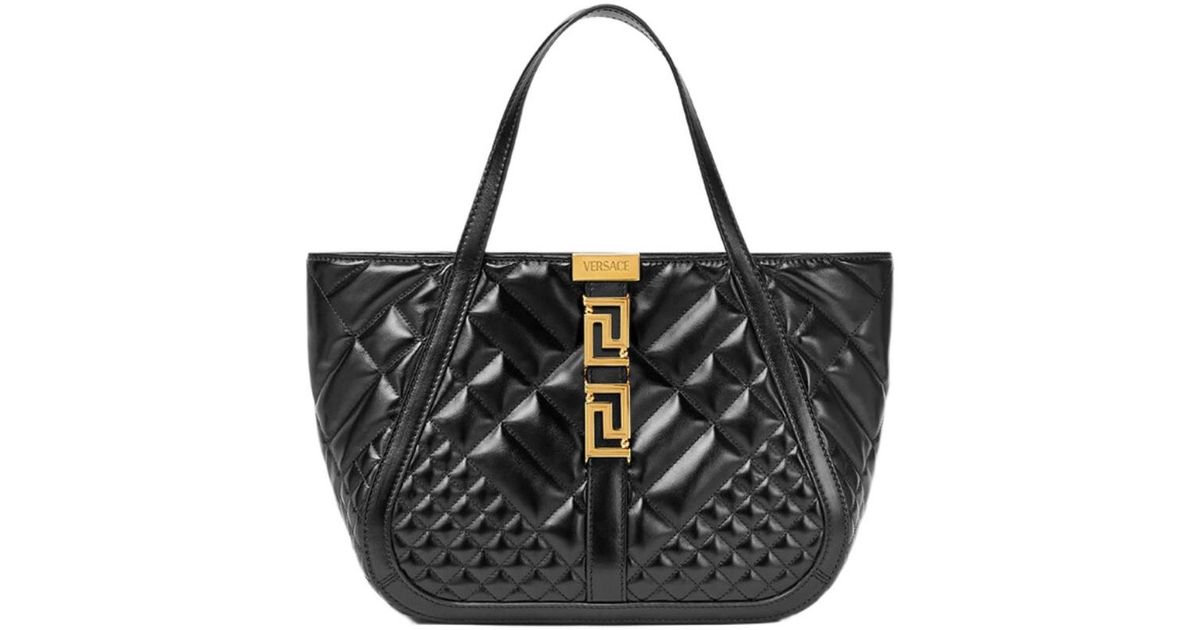 Versace Greca Goddess Quilted Top Handle Bag in Black | Lyst