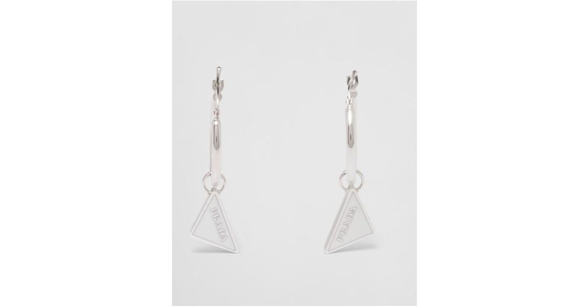 Prada Symbole Drop Earrings in White | Lyst