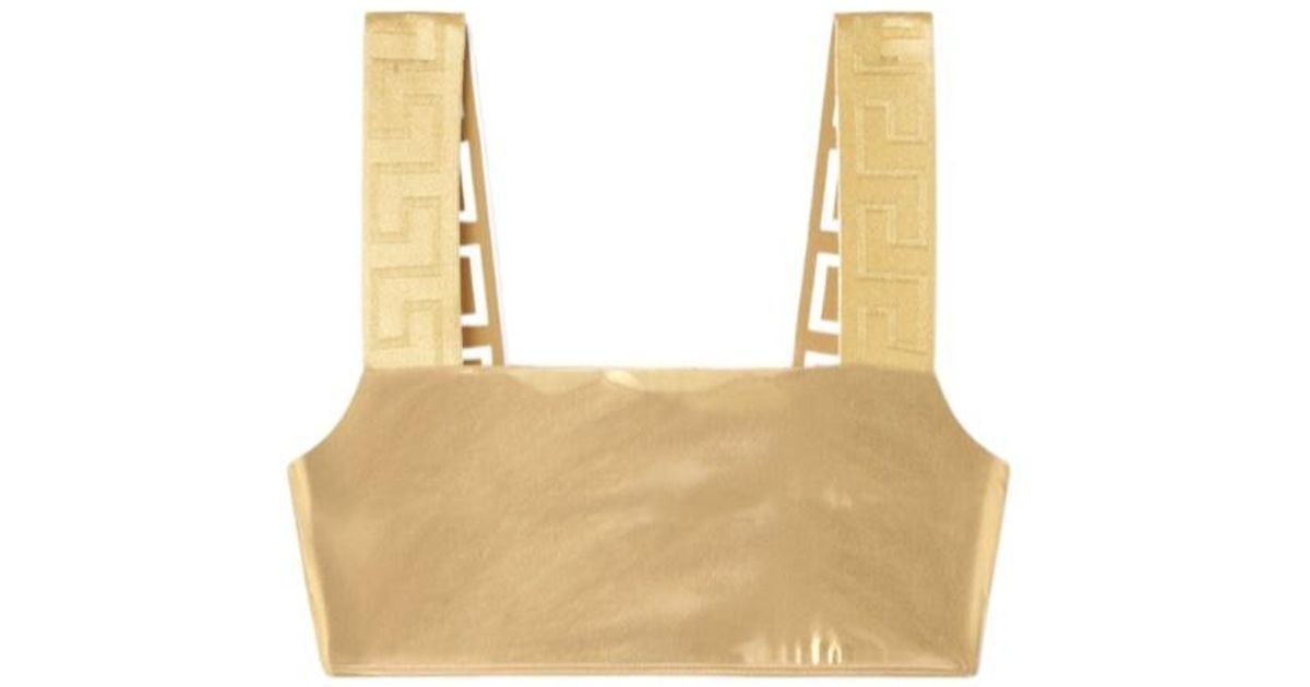 Versace Greca Border Metallic Bikini Top in Natural | Lyst