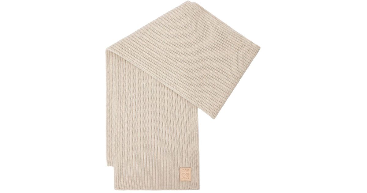 Loewe Ribbed Logo Patch Scarf in White | Lyst UK
