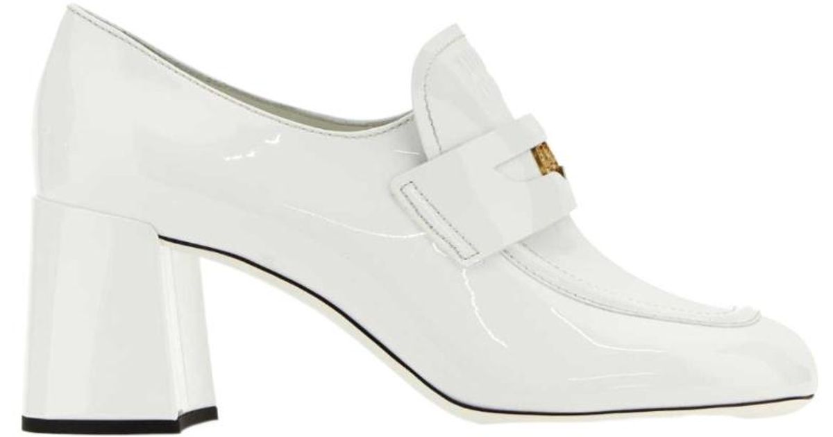 Miu Miu High-Heeled Slip-On Moccasins in White | Lyst