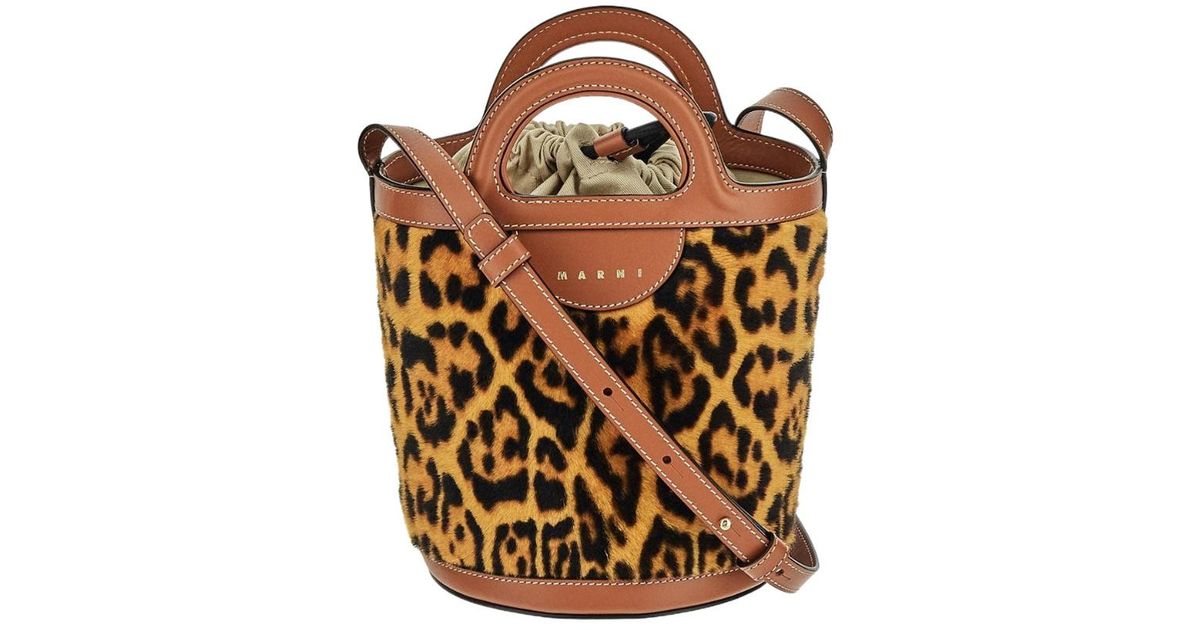 Marni Leopard Printed Small Bucket Bag in Brown | Lyst