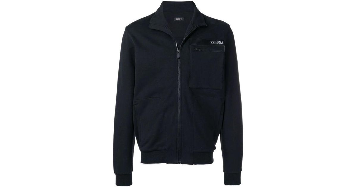 ZEGNA Logo Zipper Casual Coat in Blue for Men | Lyst