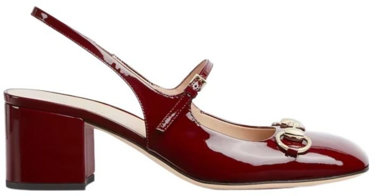 Gucci Horsebit Double Strap Slingback Pumps in Red | Lyst