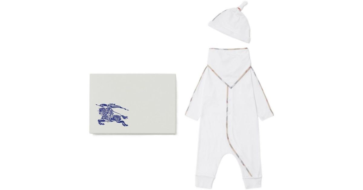 Burberry One-Piece Bib Hat Three-Piece Gift Set in White | Lyst