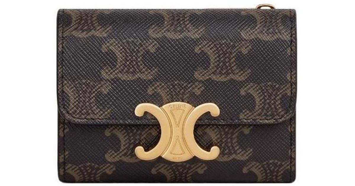 Celine Compact Wallet With Coin Triomphe in Black | Lyst