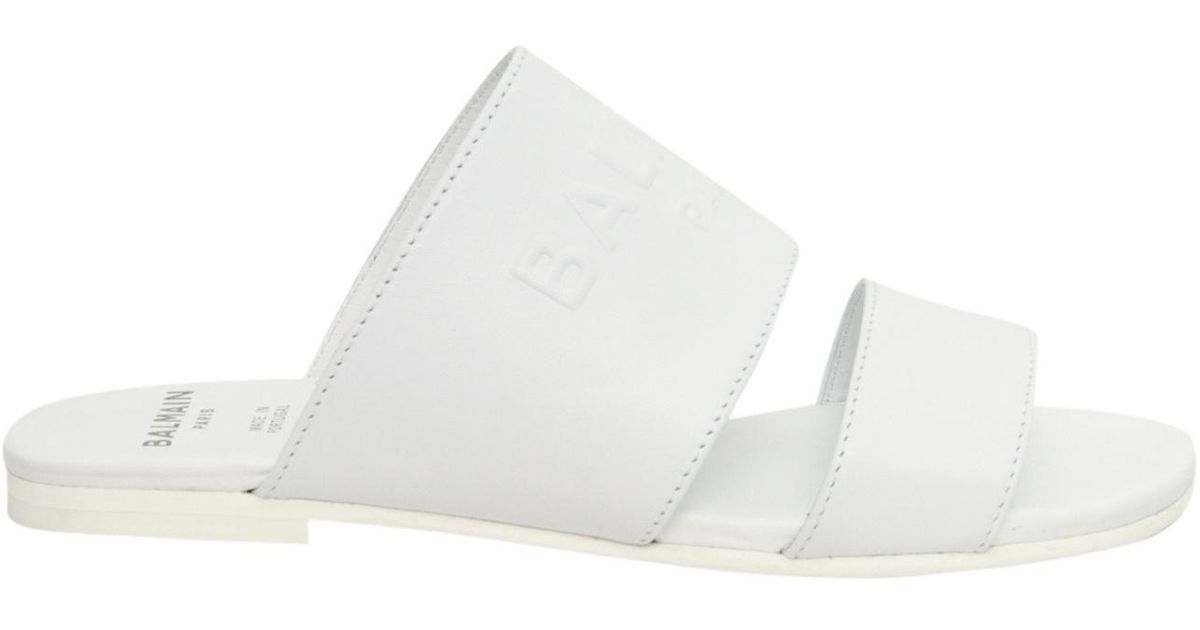 Balmain Leather Sandals in White | Lyst