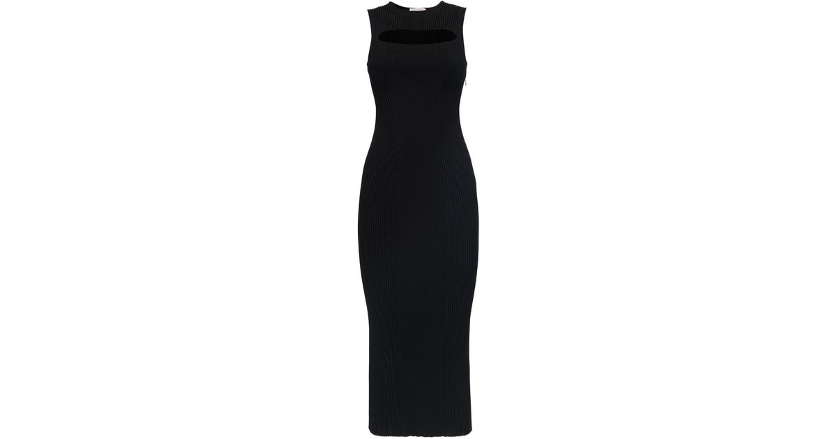 McQueen Cut-Out Ribbed Maxi Dress in Black | Lyst