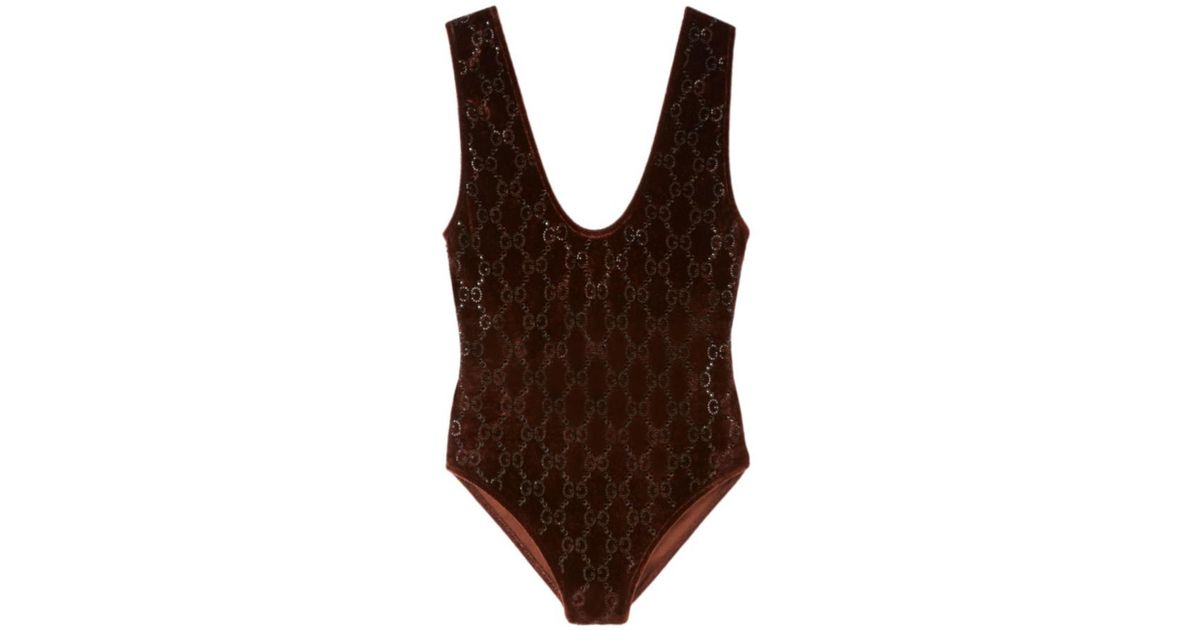 Gucci Gg Embellished Bodysuit in Brown | Lyst UK
