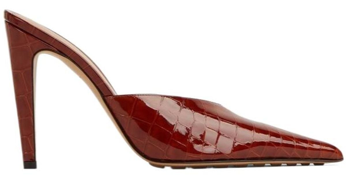 Bottega Veneta Logo Pointed Muller High Heels in Brown | Lyst