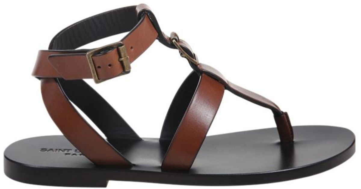 Saint Laurent Hardy Buckled Leather Sandals in Brown | Lyst