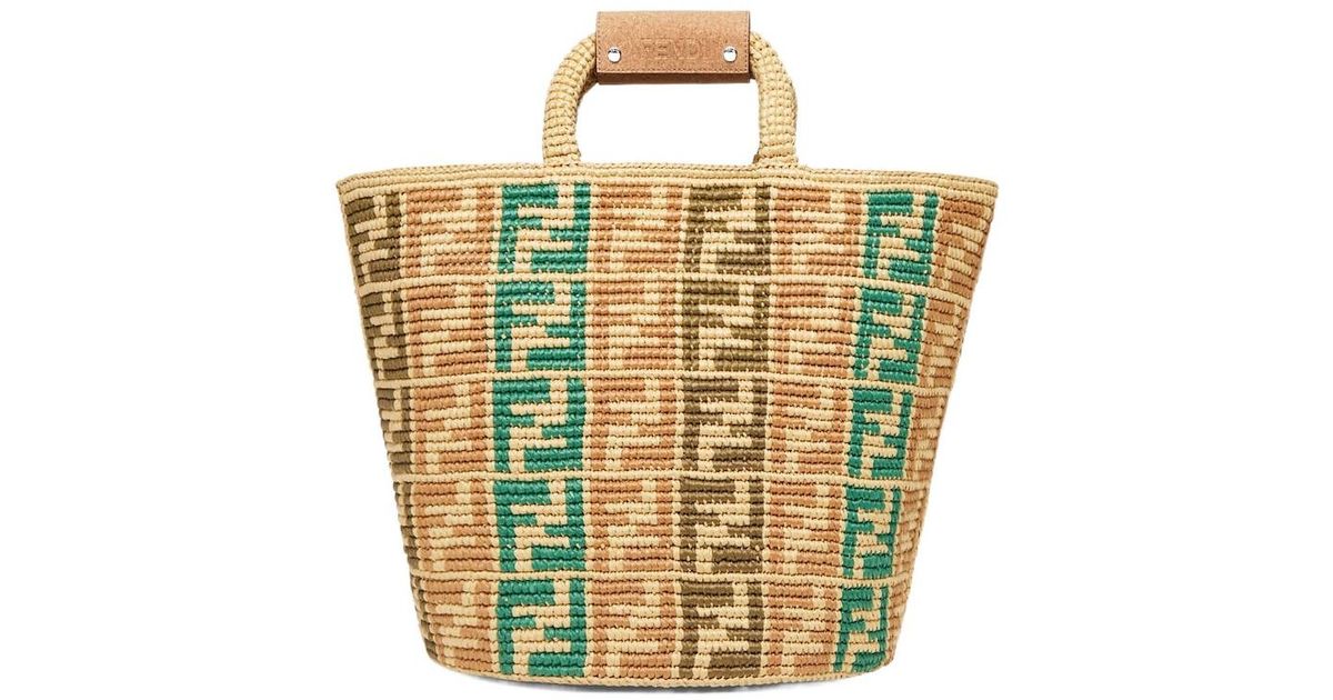 Fendi Ff Embroidered Raffia Tote Bag in Metallic for Men | Lyst
