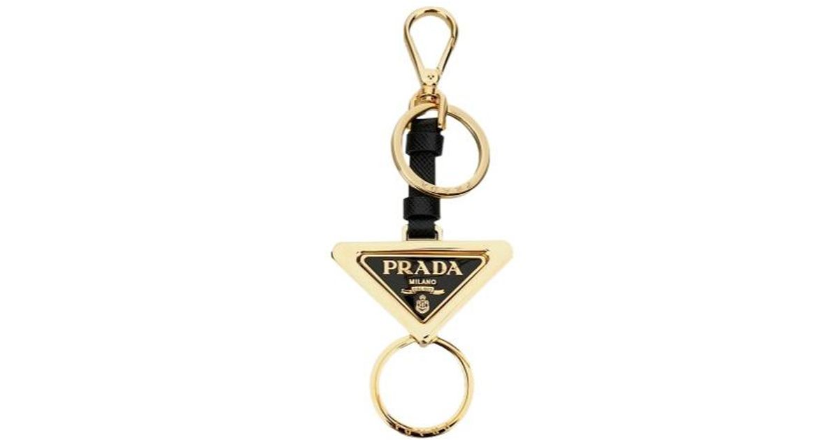 Prada Triangle-Logo Keyring in White | Lyst