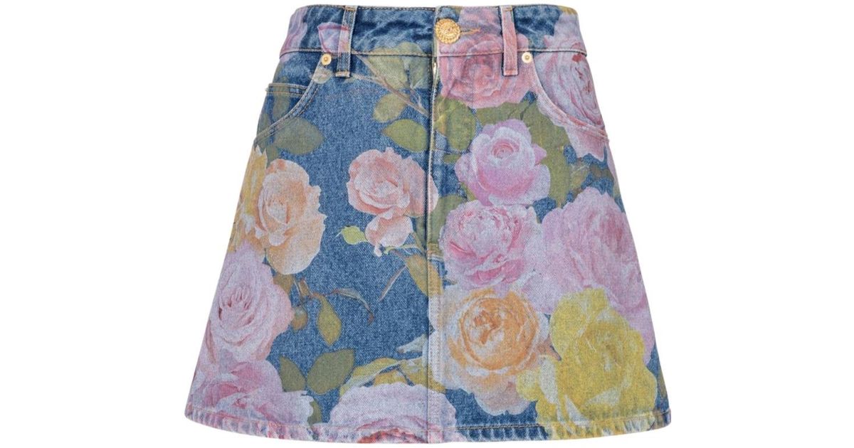 Balmain Denim Print Skirt in Blue | Lyst