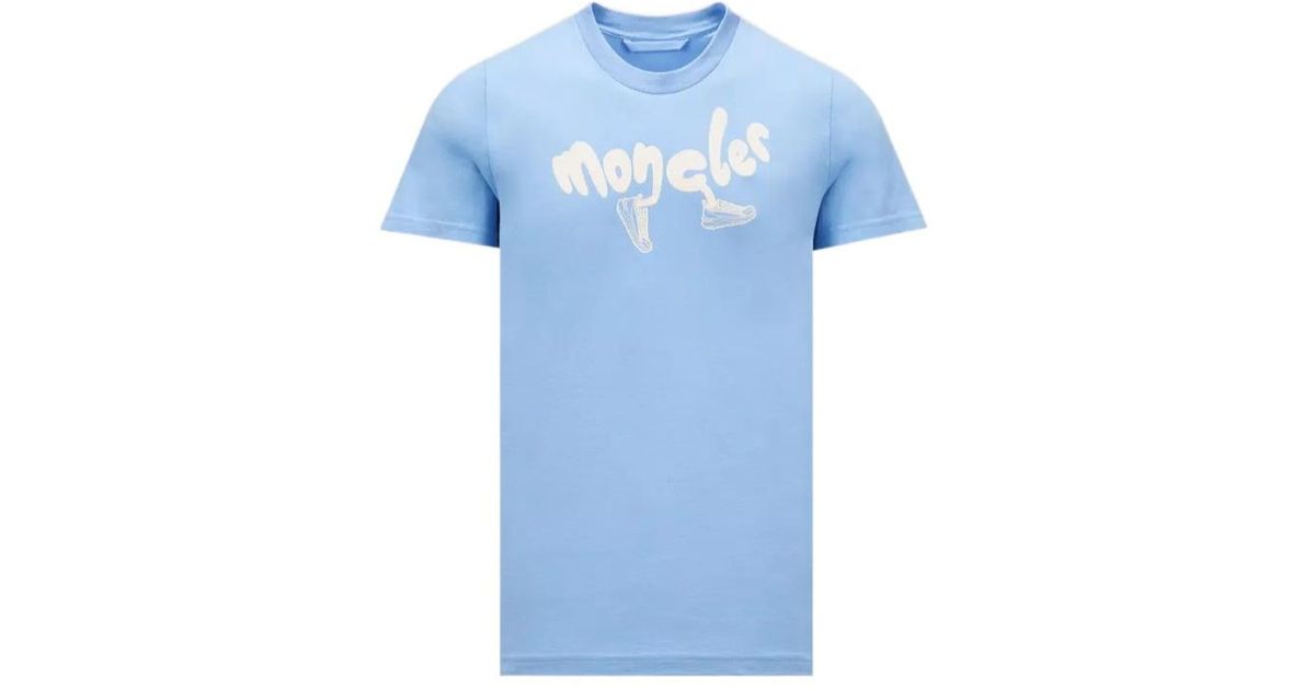 Moncler Logo Sticker T-Shirt in Blue for Men | Lyst