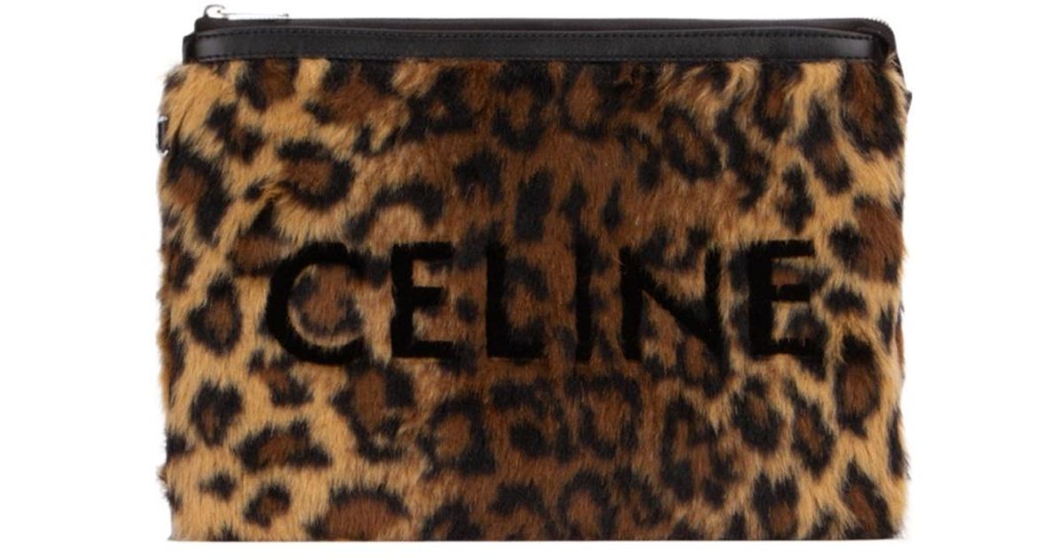 Celine Small Leopard Print Logo Handbag in Brown for Men | Lyst