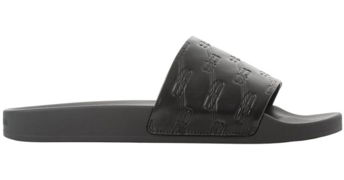 Balenciaga Bb-Monogram Leather Pool Slides in White for Men | Lyst