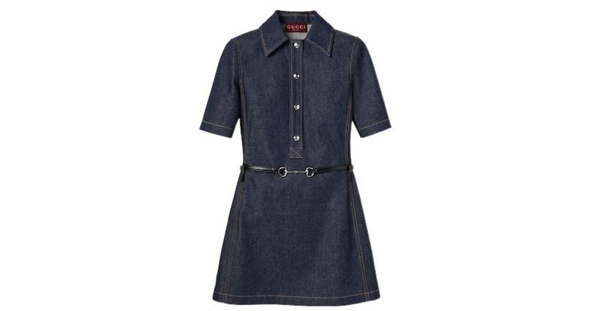 Gucci Horse Button Mini Denim Dress in Blue | Lyst