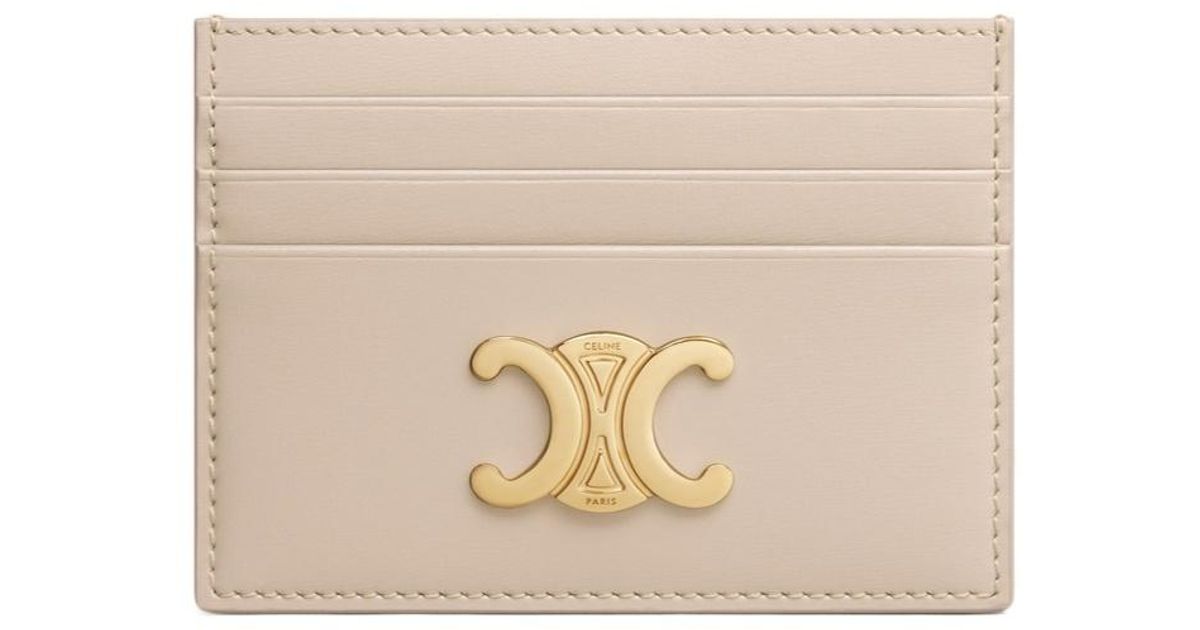 Celine Triomphe Logo Card Holder in Natural | Lyst