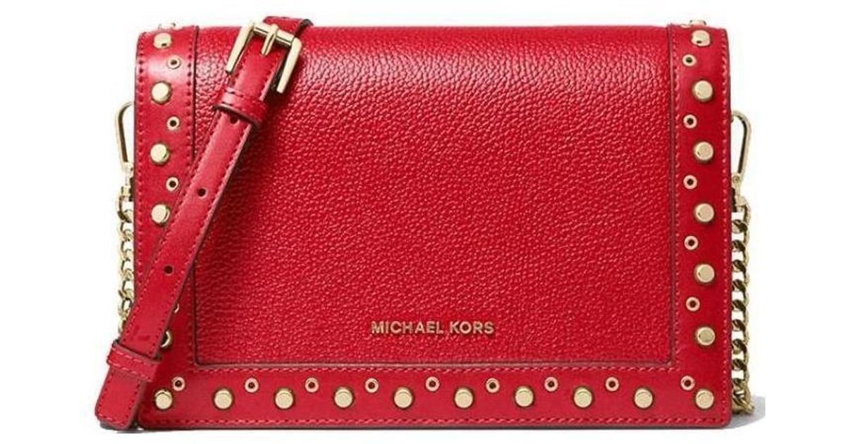 Michael Kors Mercer Large Rivet Decorated Satchel in Red | Lyst