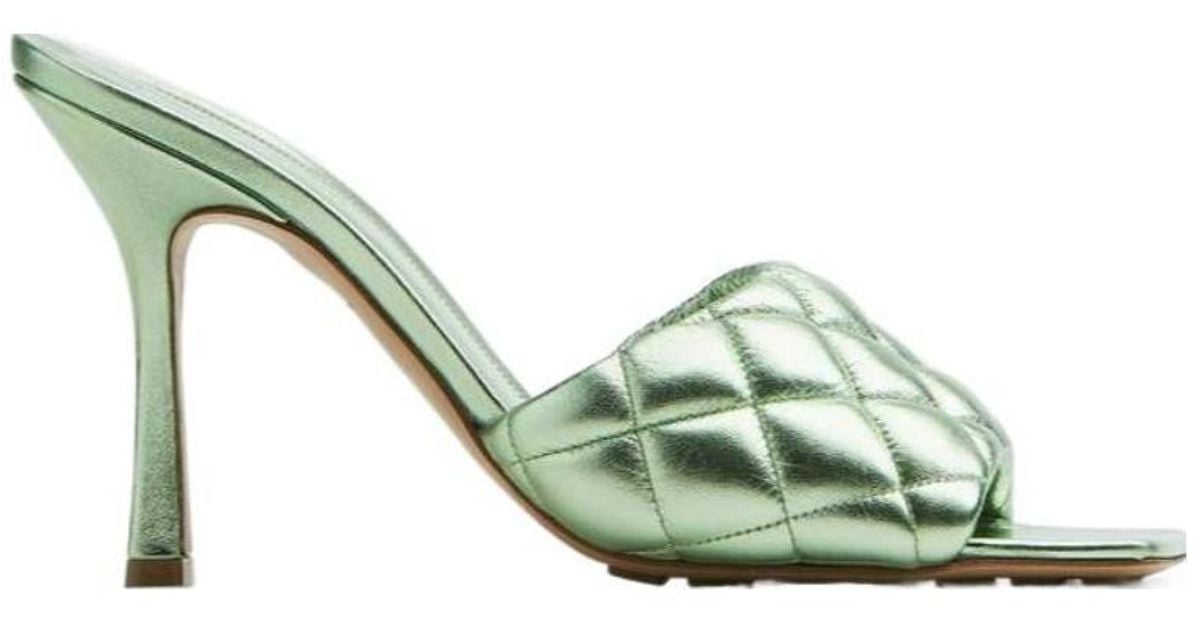 Bottega Veneta Metallic High-Heeled Sandals in Green | Lyst