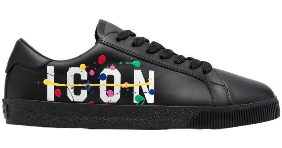 DSquared² Icon Paint-Splatter Sneakers in Black for Men | Lyst