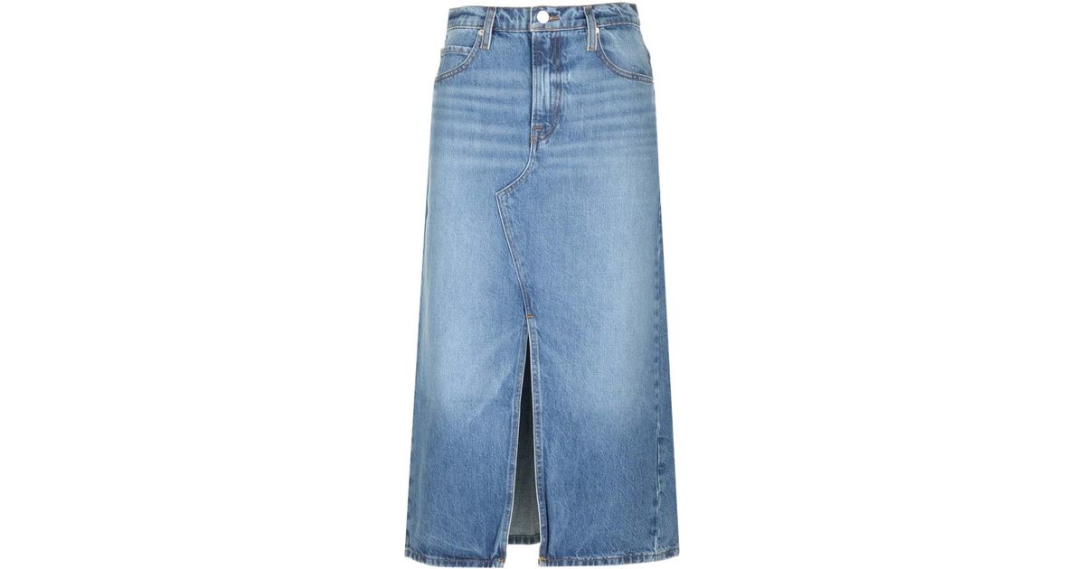 FRAME Midaxi Medium Length Denim Skirt in Blue | Lyst