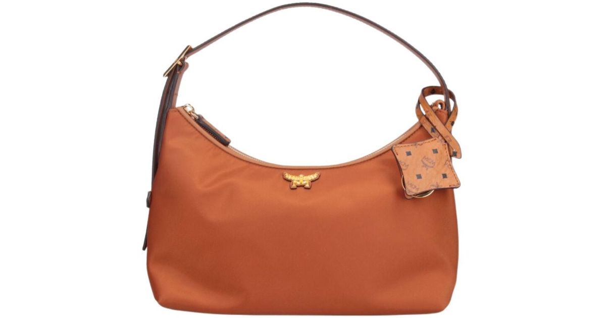 MCM Aren Logo Plaque Shoulder Bag in Brown | Lyst