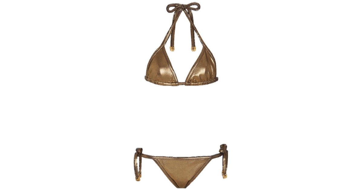 Balmain Metallic Triangle Bikini Set | Lyst
