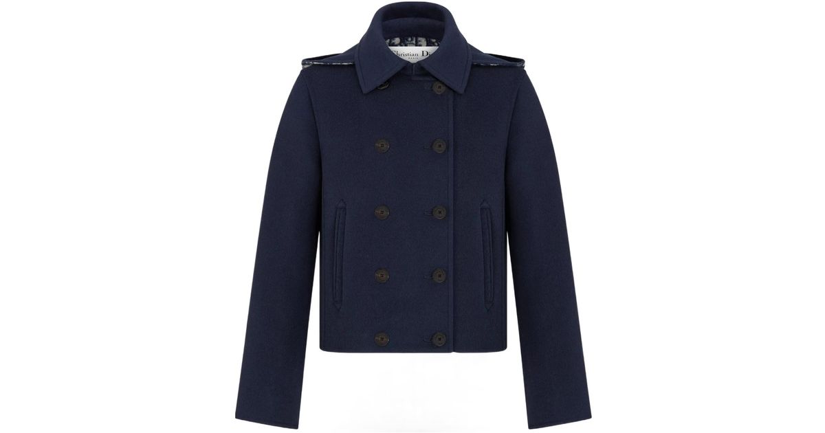 Dior Double-Breasted Peacoat in Blue | Lyst