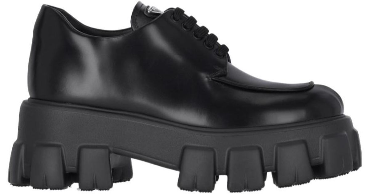 Prada Monolith Lace-Up Platform Soles in Black | Lyst