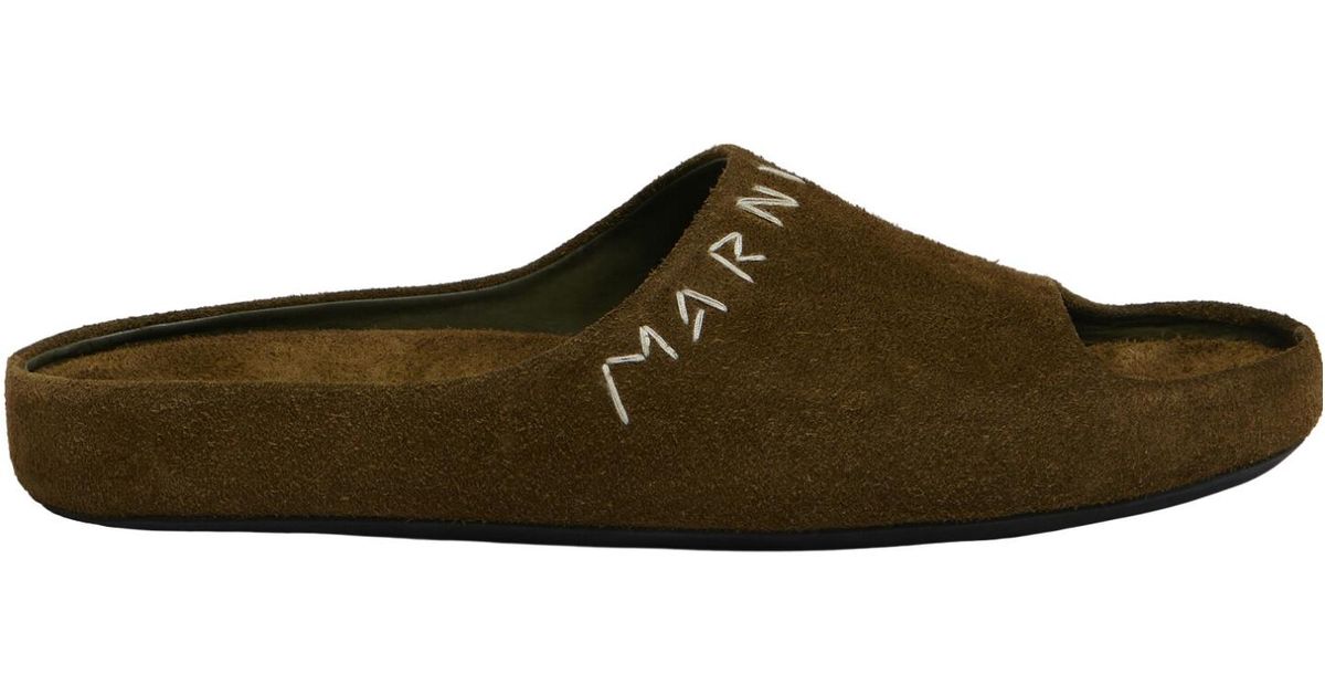 Marni Logo-Embroidered Open Toe Slides in Brown for Men | Lyst