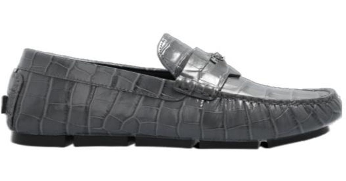 Versace Medusa Croc-Effect Leather Loafers in Gray for Men | Lyst
