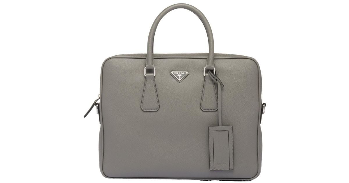 Prada Saffiano Leather Work Bag in Gray for Men | Lyst