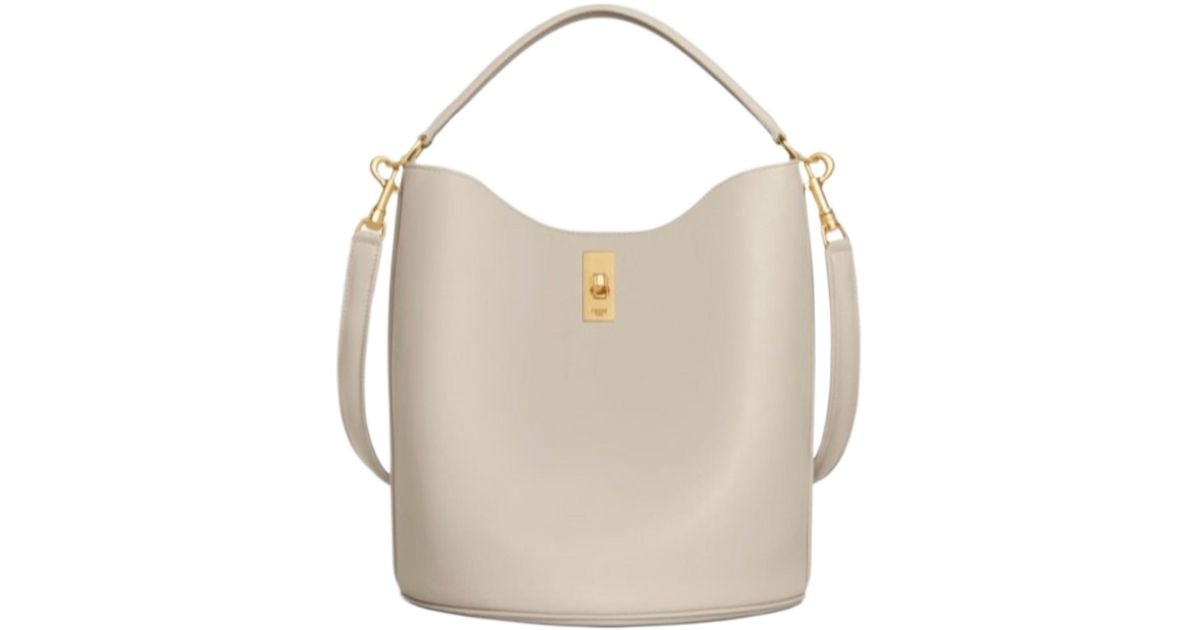 Celine Bucket 16 Logo Shoulder Bag in White | Lyst