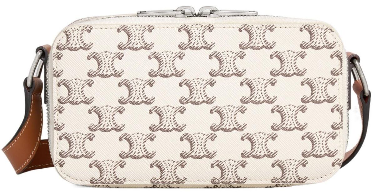 Celine Triomphe Logo Mini Mailman Bag in Natural for Men | Lyst