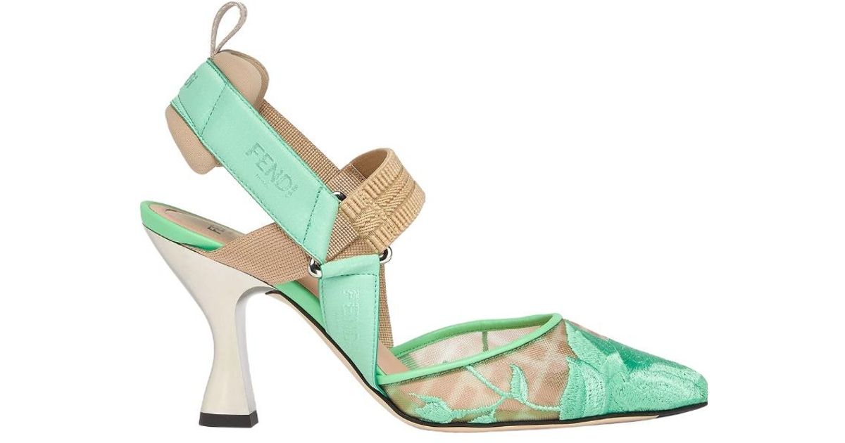 Fendi Mesh Slack-Heeled High Heels in Green | Lyst