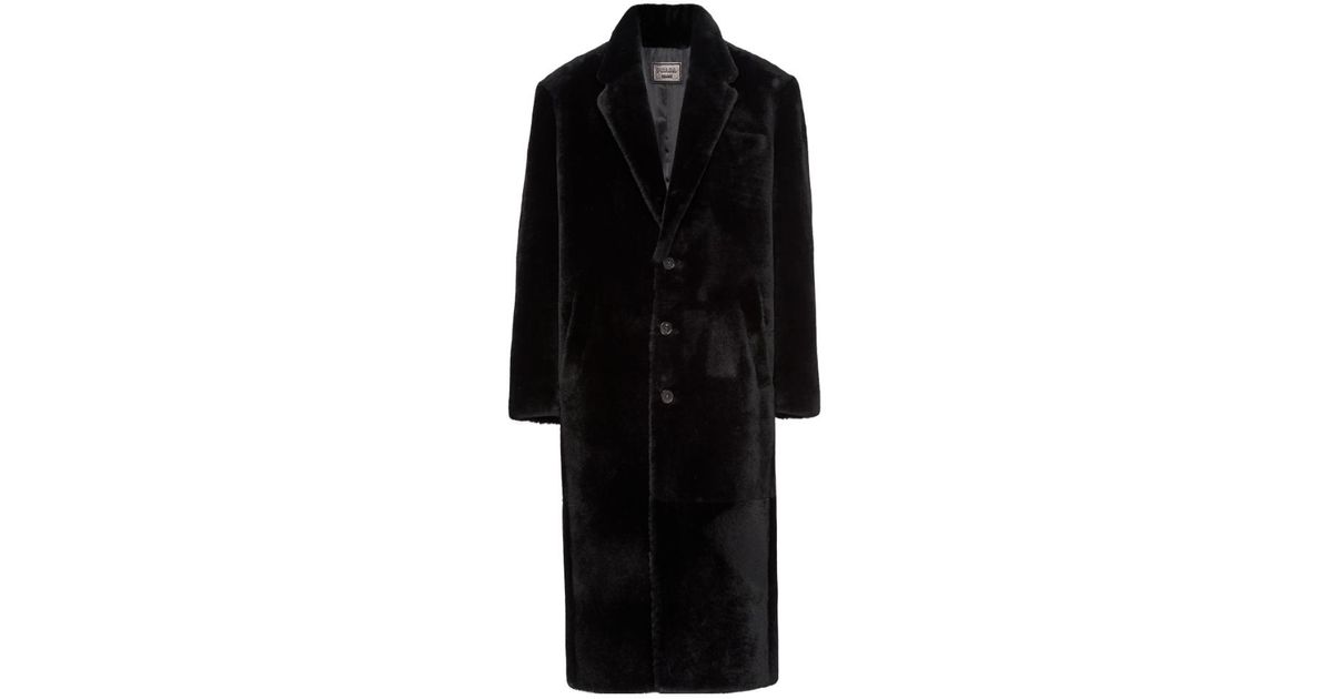 Prada Shearling Coat in Black for Men | Lyst