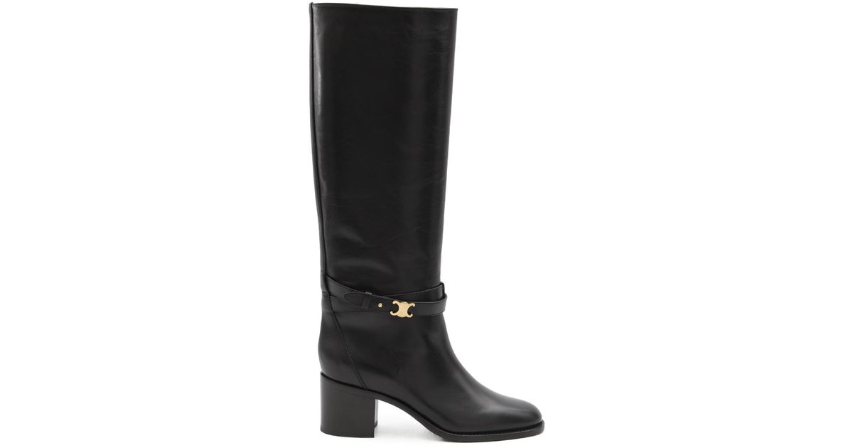 Celine Garance Triomphe Strap High Boot in Black | Lyst