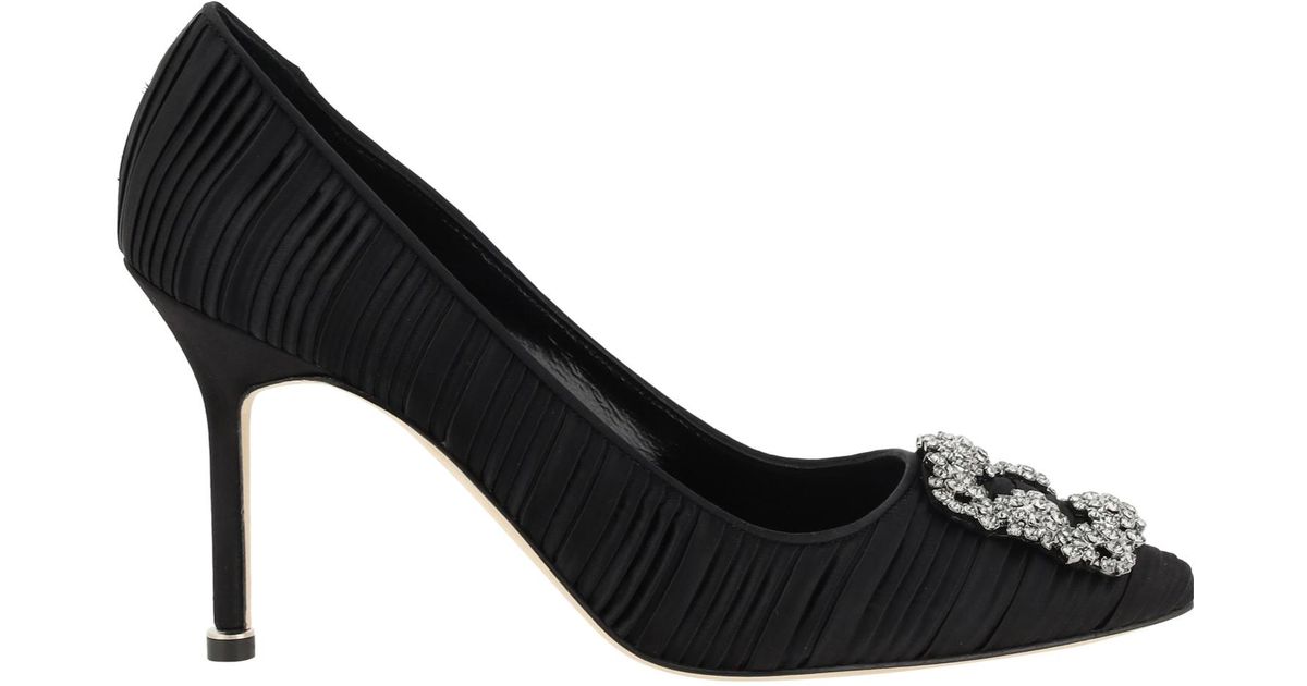Manolo Blahnik Satin Gem-Button High Heels in Black | Lyst