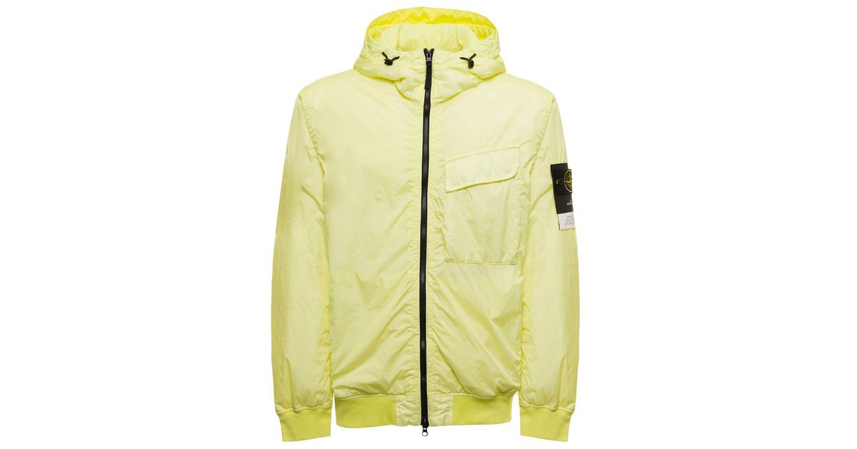 Stone Island Zip-Up Hooded Windbreaker Jacket in Yellow for Men | Lyst