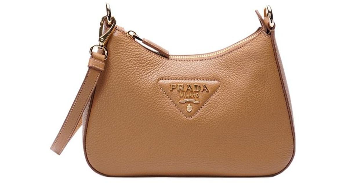 Prada Logo-Lettering Leather Crossbody Bag in Brown | Lyst