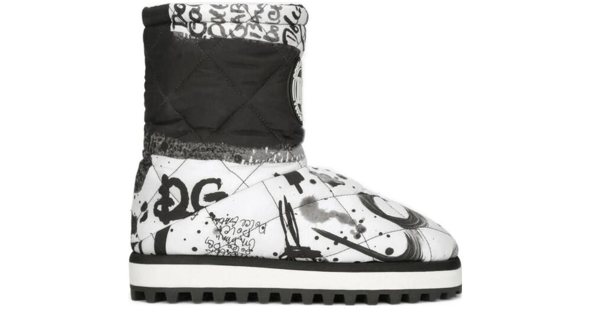 Dolce & Gabbana Paint Splatter-Print Padded Boots in Black | Lyst