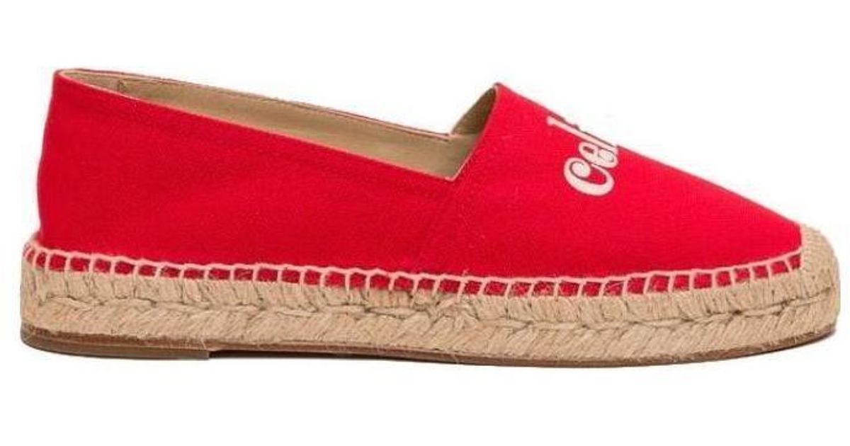 Celine Logo Straw Shoes in Red | Lyst
