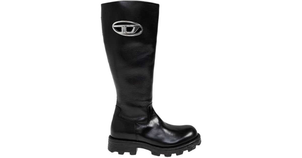 DIESEL Oval D-Logo Boots in Black | Lyst