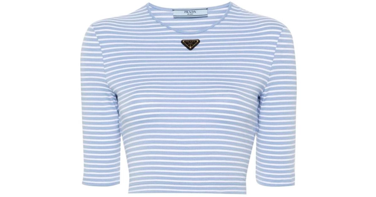 Prada Striped Cropped Top in Blue | Lyst